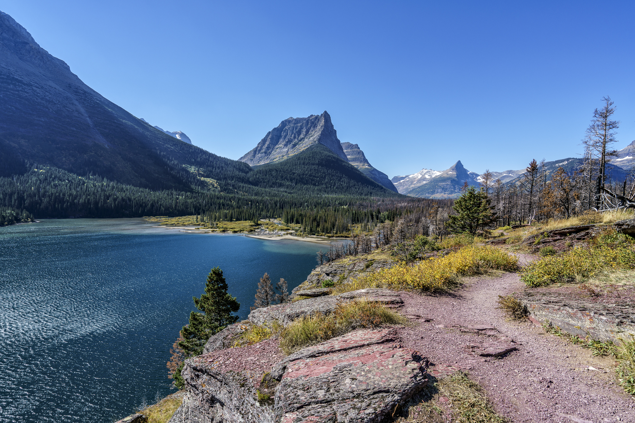 Dusty Star Mountain Towers over Saint Mary Lake in Glacier National ...